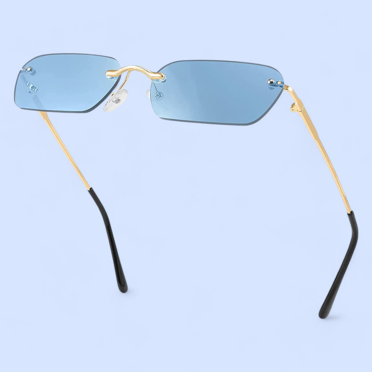 Glarex Narrow Rimless Blue Rectangular Sunglasses – Elegante' Eyewear